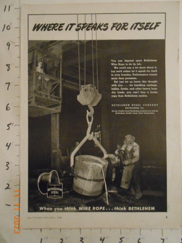 RARE 1946 Bethlehem Steel Company PA Pennsylvania AD steel making wire ...