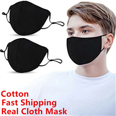 Unisex Reusable Mask Washable Black Face Cover Cotton Protective Mouth ...