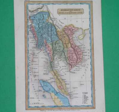 1838 RARE ORIGINAL MAP ASIA THAILAND LAOS VIETNAM MALAYSIA SINGAPORE ...