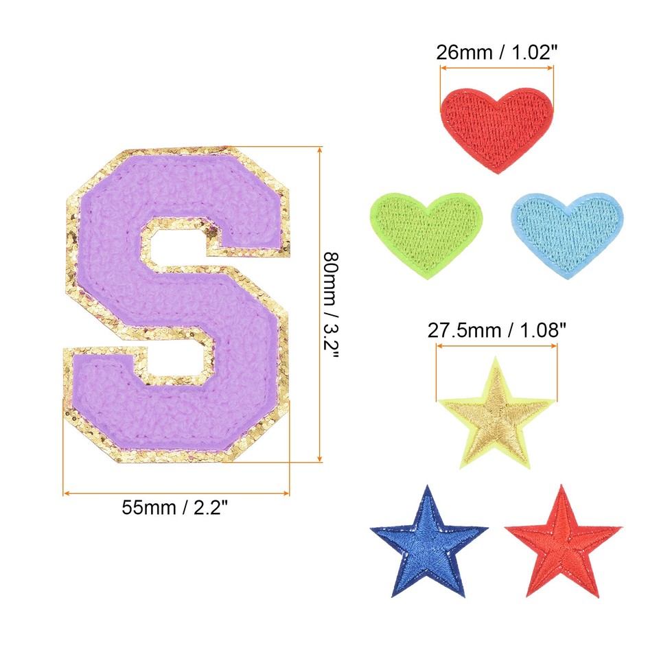 Chenille Letter Patches Iron on Letter Patch S with Heart Star Patch 3 ...