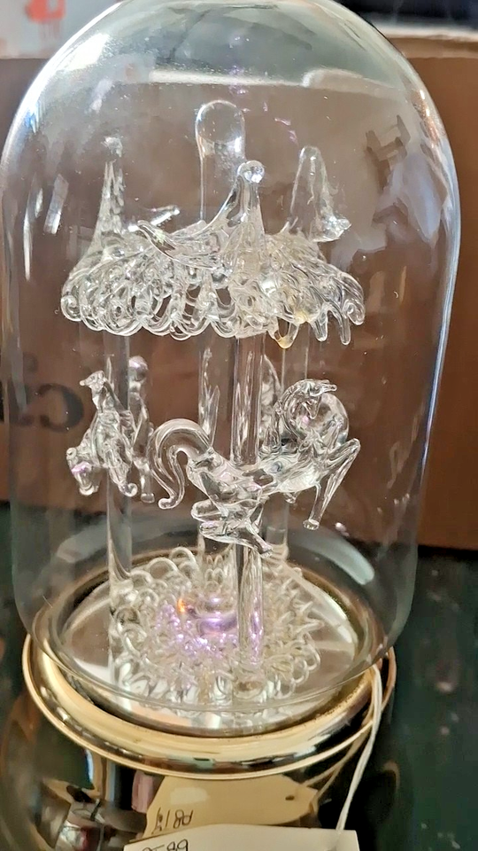 crystal carousel music lights under glass dome beautiful | eBay