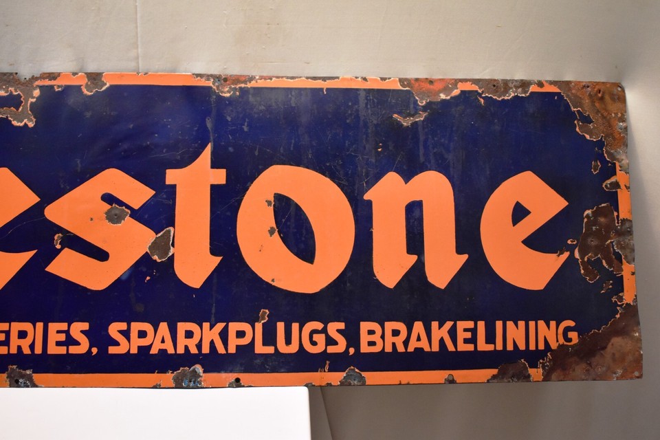 Vintage Firestone Porcelain Enamel Sign Board Tires Tubes Batteries ...