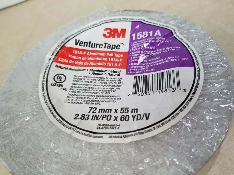3M VentureTape UL181A-P Foil Tape, 2Mil, 3" x 60 Yards, 1581-G076 ...