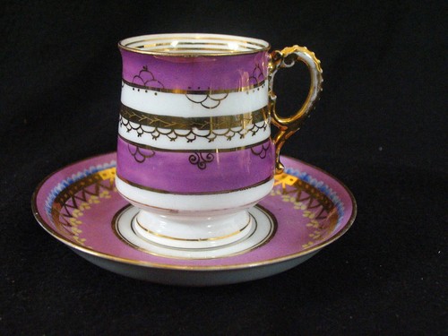 Russian KUZNETSOV IMPERIAL FACTORY Cup & Saucer HANDPAINTED Pink/violet ...