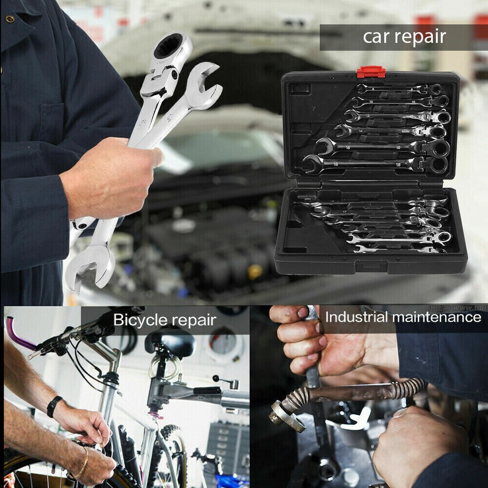 12pcs 8-19mm Flexible Ratchet Head Spanner Set Combination Flexi Ratcheting Case | eBay UK