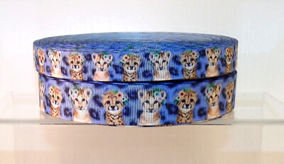 Tiger Leopard Cub Grosgrain Ribbon 16/22mm widths 1m 2m 5m lengths Blue ...