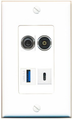 [4 Ports] 3-5MM TOSLINK USB-3 USBC Wall Plate DecorZ White | eBay