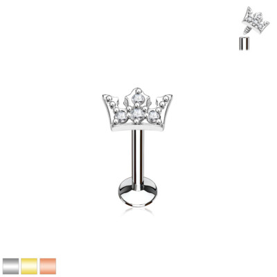 CZ Crown Top Lip Labret Conch Tragus Helix Daith Ear Cartilage Studs ...