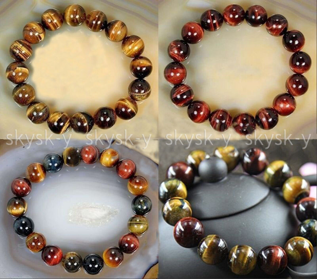 8/10/12mm Multi Color Tiger Eye Stone Gemstone Bead Jewelry Bracelet ...