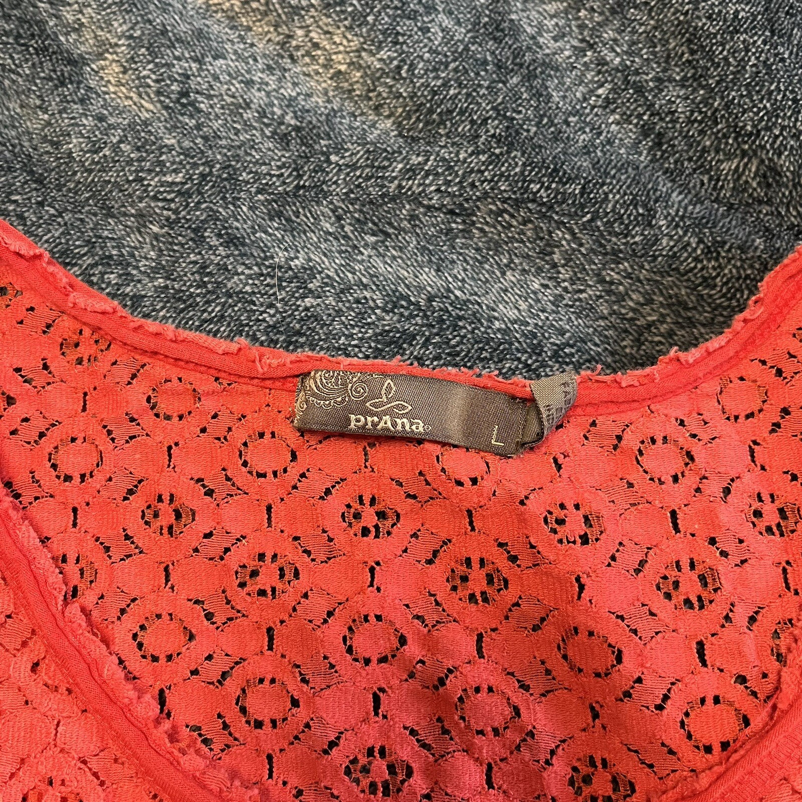 prAna Womens Large Tank Top Orange Knit Pullover Sleeveless Cotton Lace ...