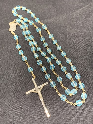 Rosary Pale Blue Crystal Beads Jesus Virgin Mary Center Catholic ...