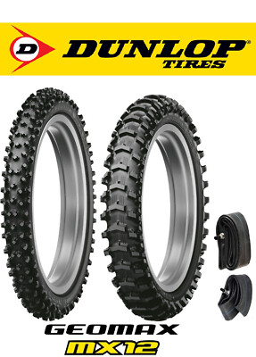 DUNLOP MX12 GEOMAX 80/100-21 & 100/90-19 SAND/MUD TIRE SET +TUBES ...