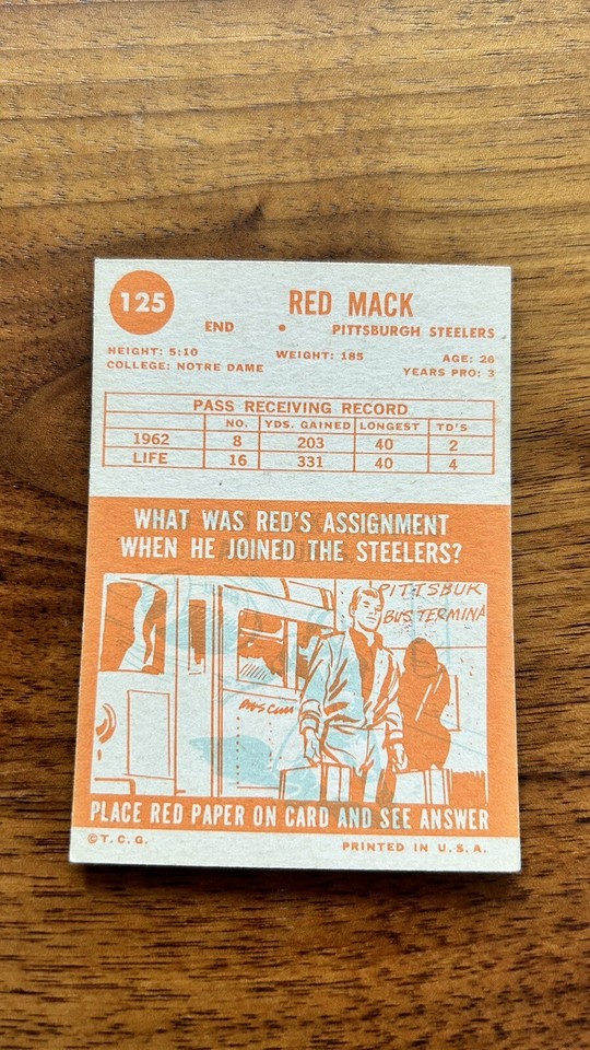 1963 Topps Football Card #125 Red Mack-Pittsburg Steelers Ex | eBay