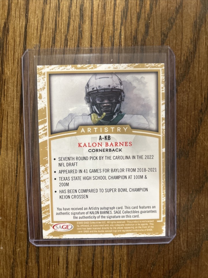 2022 SAGE Football Artistry Jakob Barnes RC Rookie AUTOGRAPH Card #A-KB ...