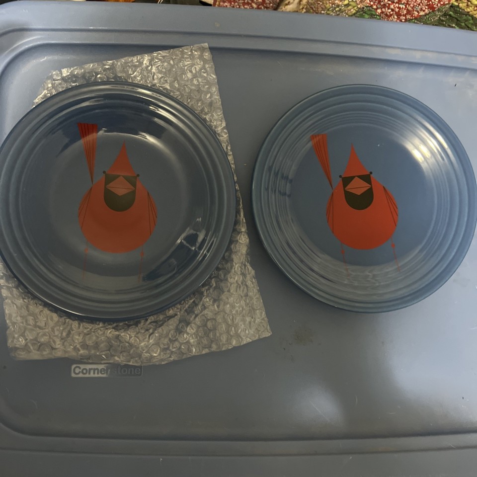 Fiestaware 9" Luncheon Plate Blue with red Cardinal by Charlie Harper ...
