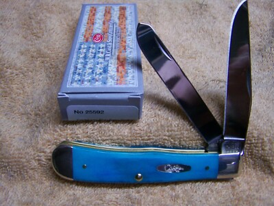 W R CASE CARIBBEAN BLUE SAWCUT BONE 6254 4 1/8 " TRAPPER Pocket Knife ...