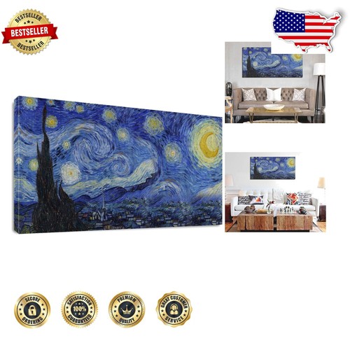 Stunning Van Gogh 'Starry Night' Canvas Wall Art - Framed 20" x 40 ...
