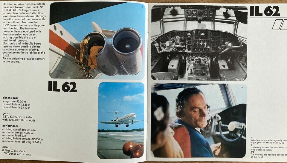1970s INTERFLUG AIRLINES EAST GERMANY IL62 TU134 IL18 BROCHURE SEAT ...