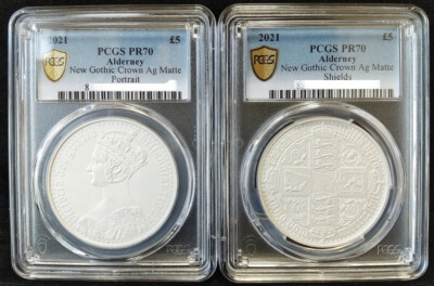 2021 New Gothic Crown Alderney PCGS PR70 Set of 2 £5 Matte Proof Coin ...