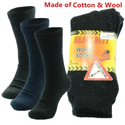 3-12 Pairs Men Heavy Duty Winter Thermal Wool Cotton Boots Crew Work ...