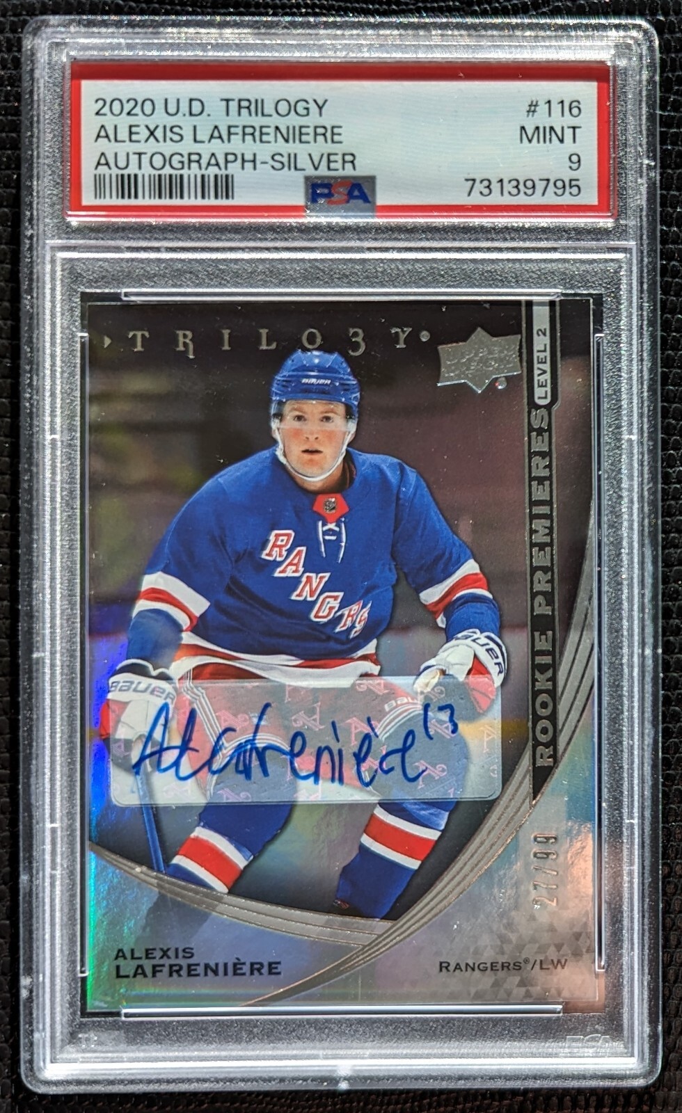 Alexis LAFRENIERE RC /99 * 2020-21 UD Trilogy Silver Auto PSA 9 Aucun ...