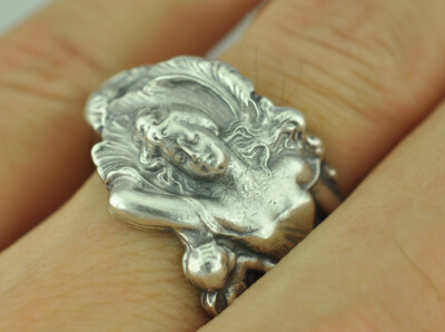 Solid 925 Sterling Silver Goddess Venus Floral Adjustable Spoon Ring | eBay