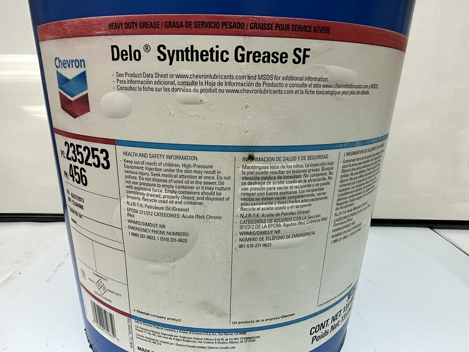 Chevron 235253 Delo Synthetic Grease Sf 5gal 30lbs for sale online | eBay