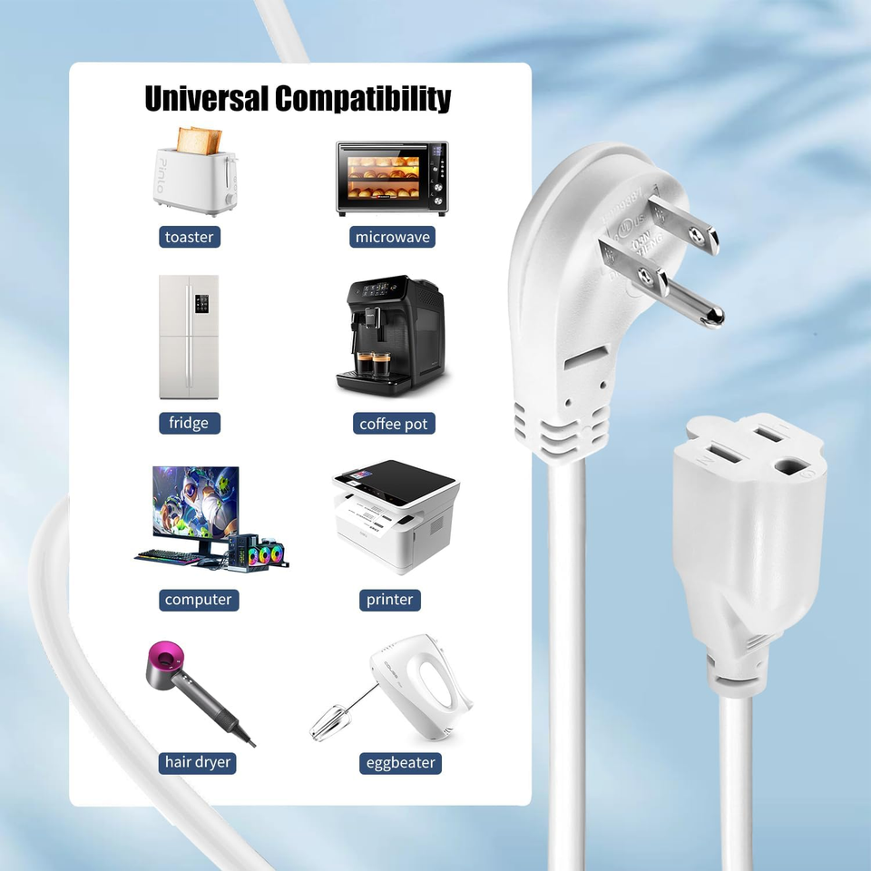 1875W Short Extension Cord,15A 14AWG Low Profile Flat Plug Heavy Duty ...