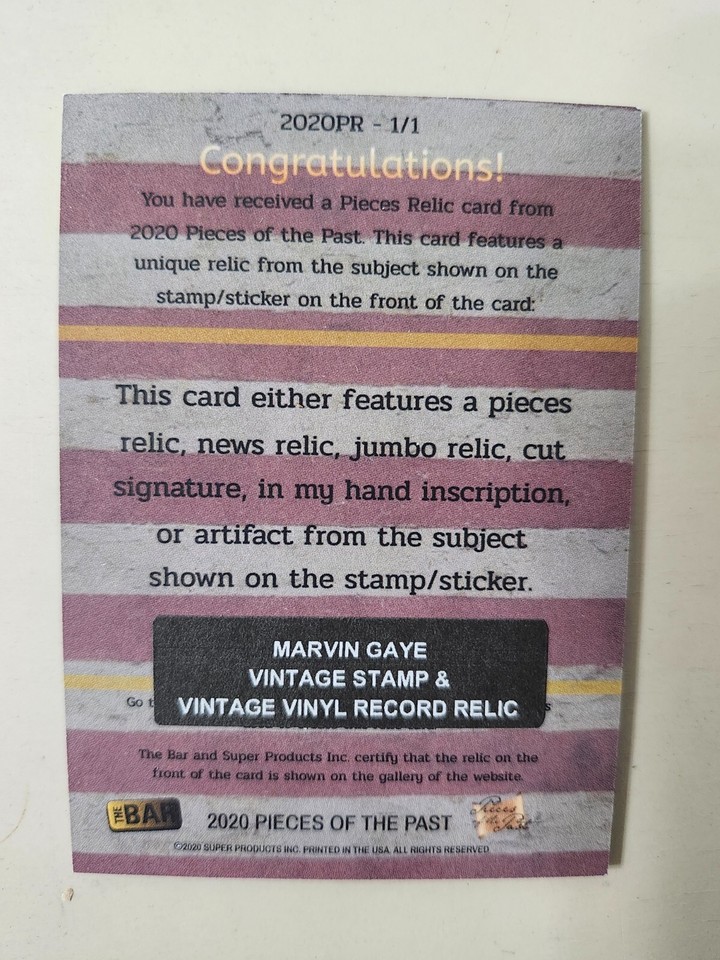 Marvin Gaye 1/1 Vintage Vinyl Record Relic + Stamp Pieces Of The Past ...