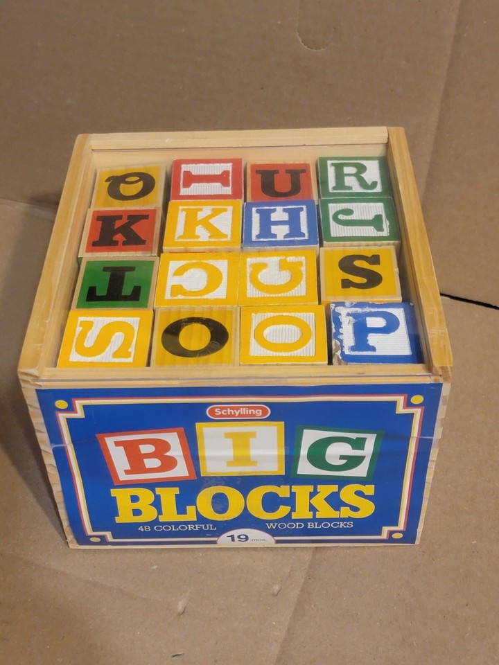 Schylling Big Blocks 48 Colorful Wood Blocks Alphabet Wooden Set ...