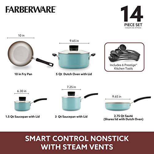Farberware Smart Control Nonstick Cookware Pots and Pans Set, 14 Piece ...