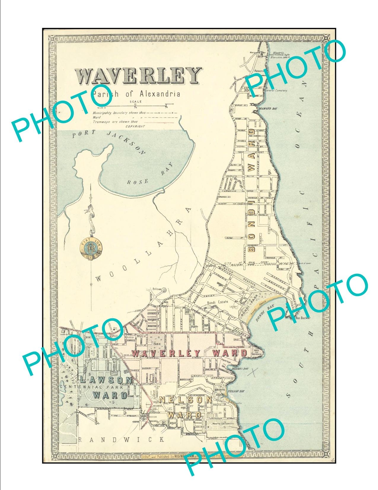 LARGE A3 HISTORIC PRINT OF SYDNEY NSW COUNCIL BOUNDRIES MAP WAVERLEY ...