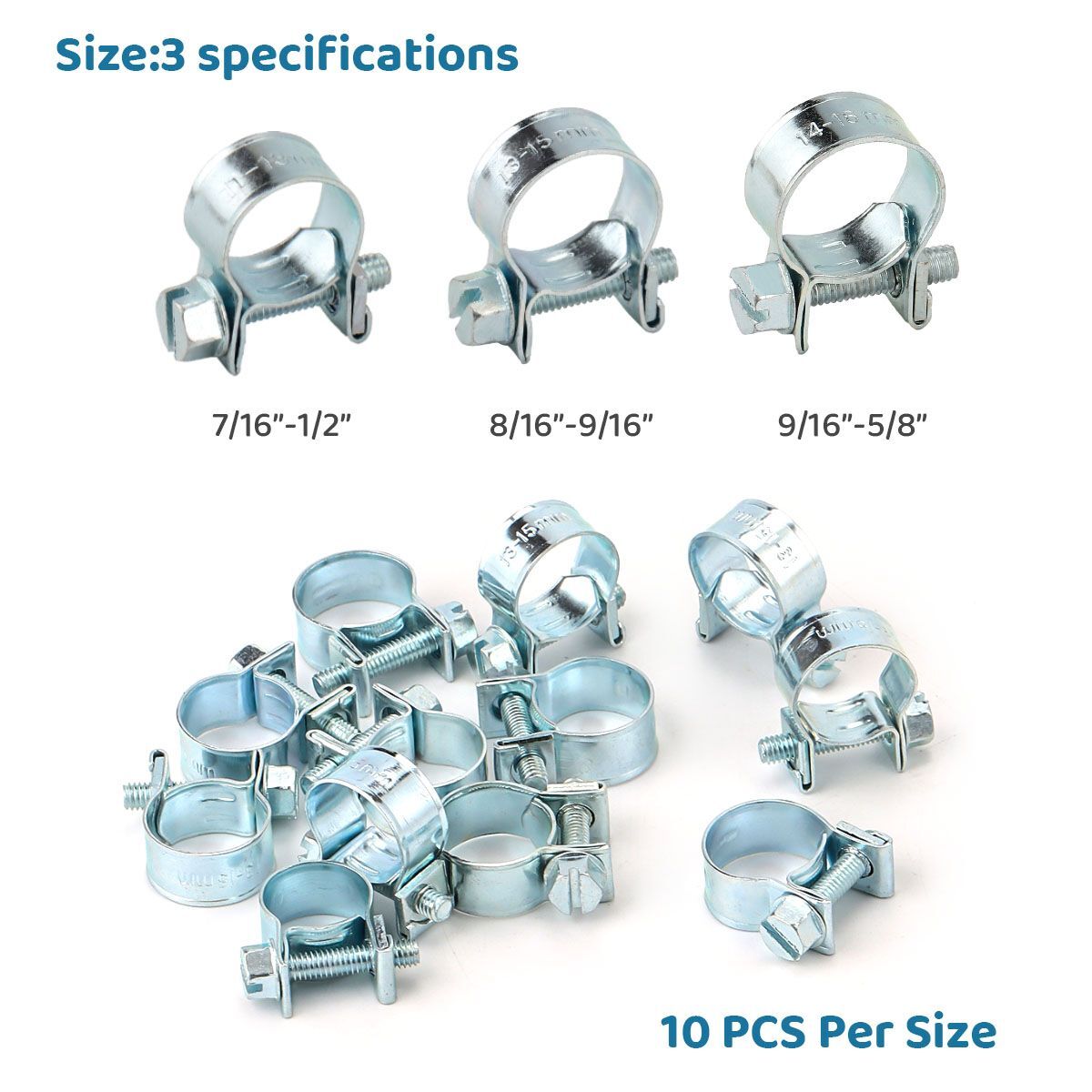 30 Pcs 1/2" 5/8" 9/16" Fuel Injection Gas Line Hose Clamps Clip Pipe ...