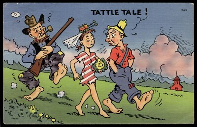 Postcard Linen Humor Tattle Tale hillbilly shotgun wedding | eBay