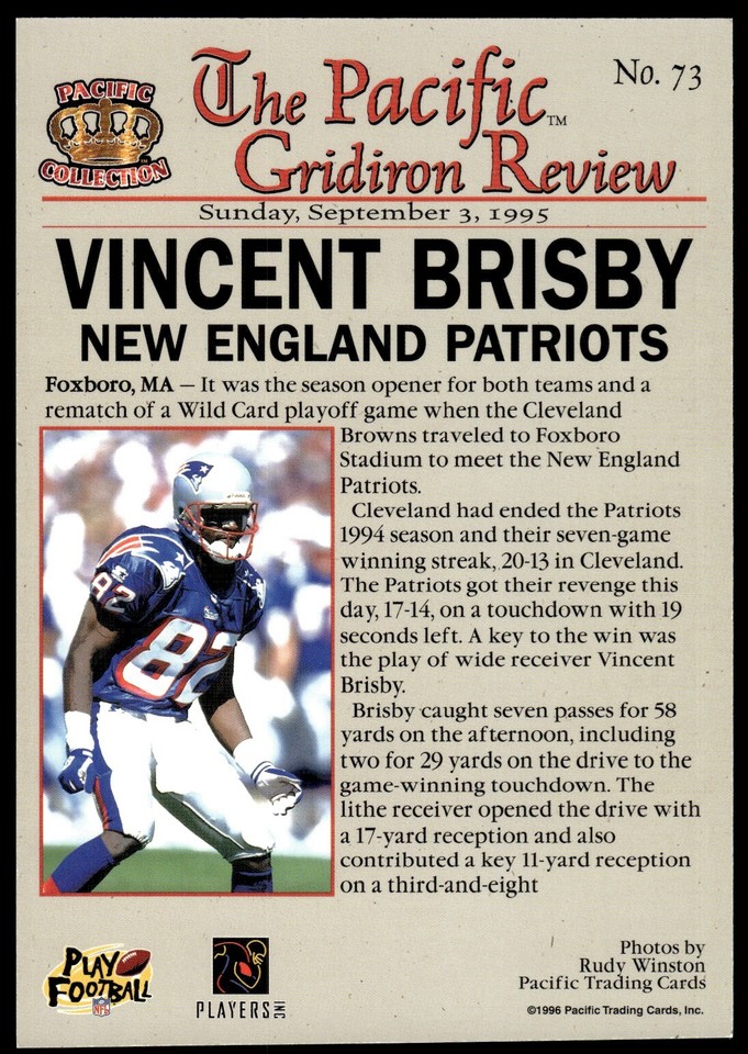 1996 3.5"x5" Vincent Brisby New England Patriots #73 | eBay