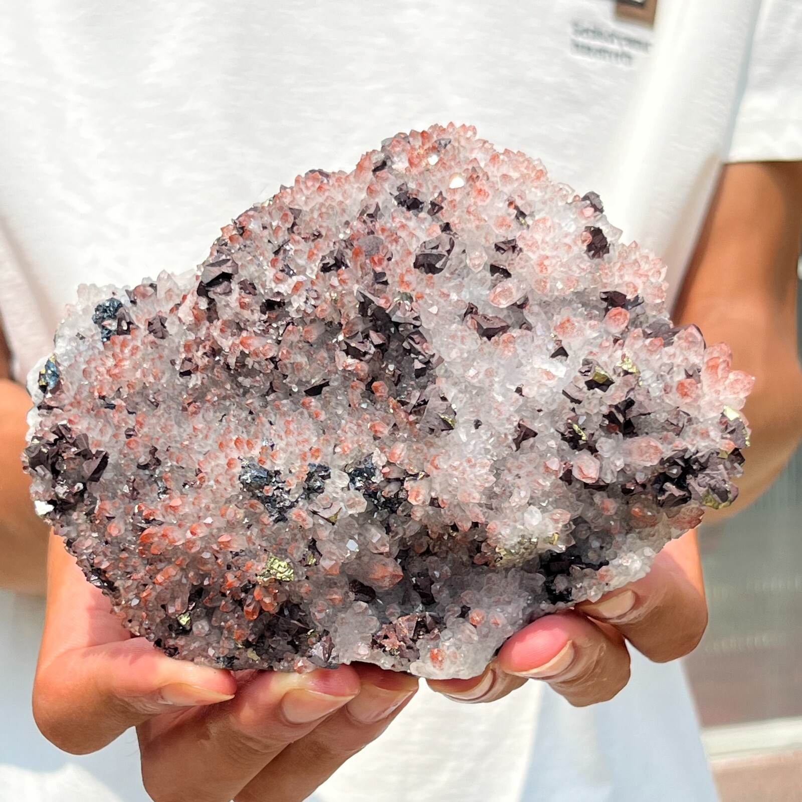 800g Large Natural Red Quartz Crystal Cluster & Pyrite Gold Mineral ...