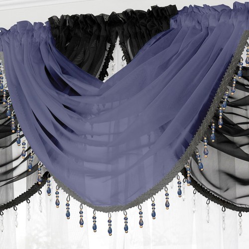 GEMMA & CHERRY BLOSSOM BEADED FRINGE ROUND VOILE SWAGS x1 Drape Curtain ...