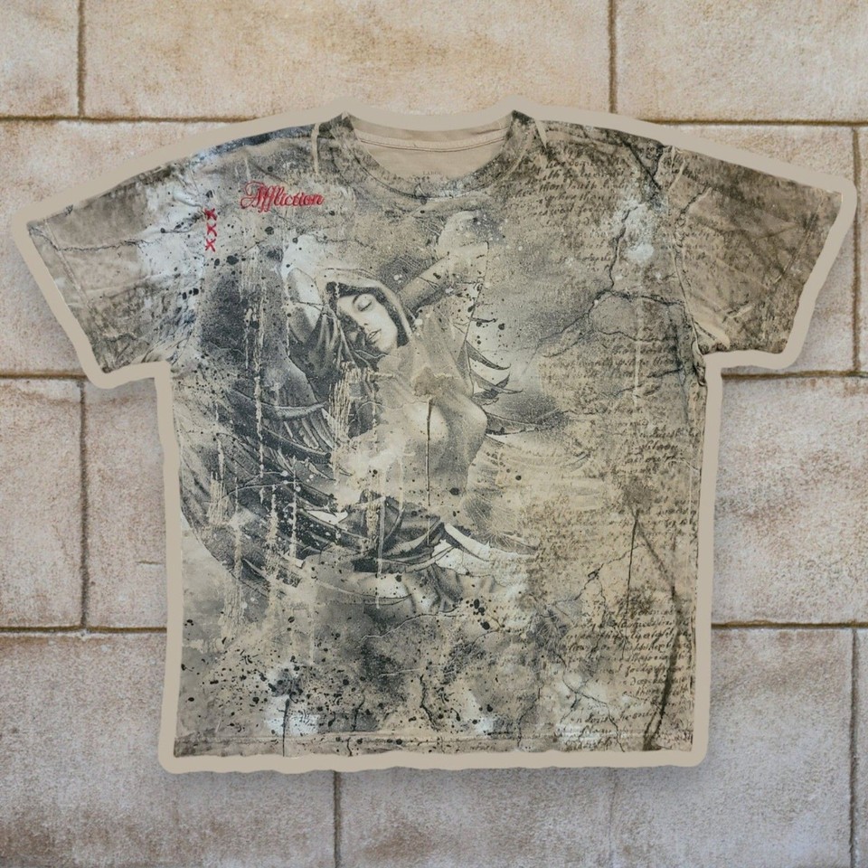 Affliction Angel Bamboo Series Size Large Tee Long Sleeve Y2K AOP ...