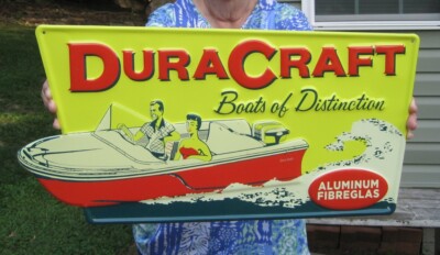 VINTAGE STYLE "DURACRAFT BOATS" EMBOSSED METAL ADVERTISING SIGN , (23"x ...