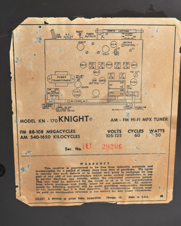 1963 Knight AM/FM/MPX Stereo Tuner KN-170 Tube | eBay
