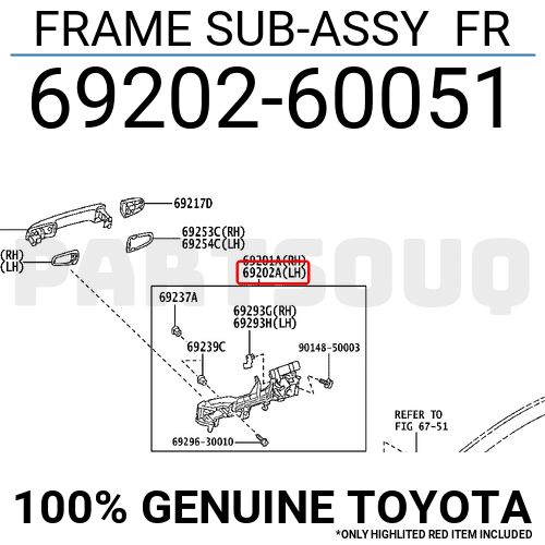 6920260051 Genuine Toyota FRAME SUB-ASSY FR 69202-60051 OEM for sale ...