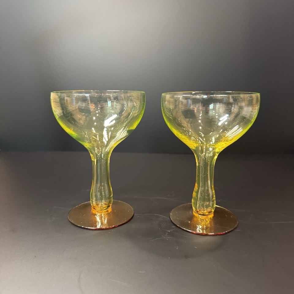 VERY RARE Utility Glass Works Vaseline + Amber Hollow Stem Champagne ...