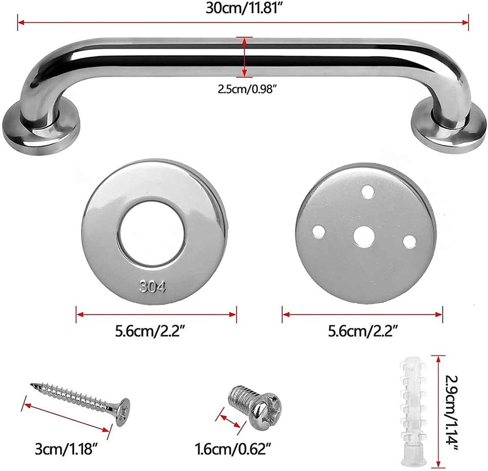2 Tlg Wand Halte Griff 30 cm Edelstahl Dusche Badewannen Stange Bad WC ...
