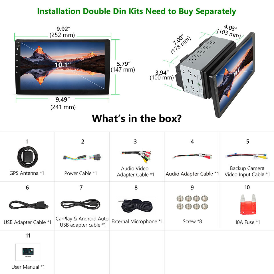 10.1inch Android 10 8Core Double 2 DIN Car Stereo Radio GPS Navigation ...