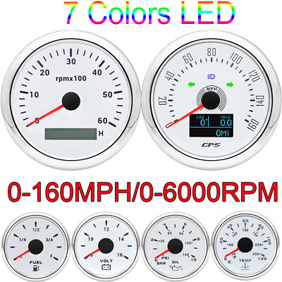 6 Gauge Set 85mm GPS Speedometer 160MPH&tacho&52mm Fuel Oil Temp Volt ...