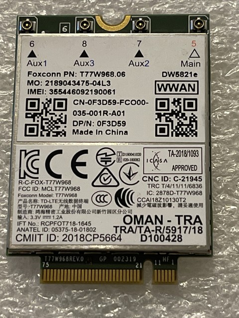 Dell Latitude 5420 5424 7424 T77W968 DW5821e Snapdragon X20 LTE F3D59 ...