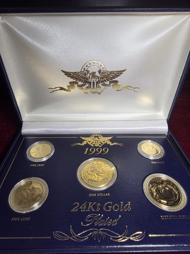 Vintage 1999 U.S. Commemorative Gallery 5 Pc 24k Gold Plated Coin Set W ...