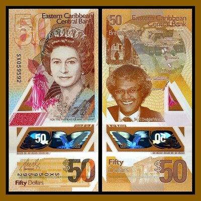 East Caribbean 50 Dollars, 2019 P-New First Polymer QEII Uncirculated ...