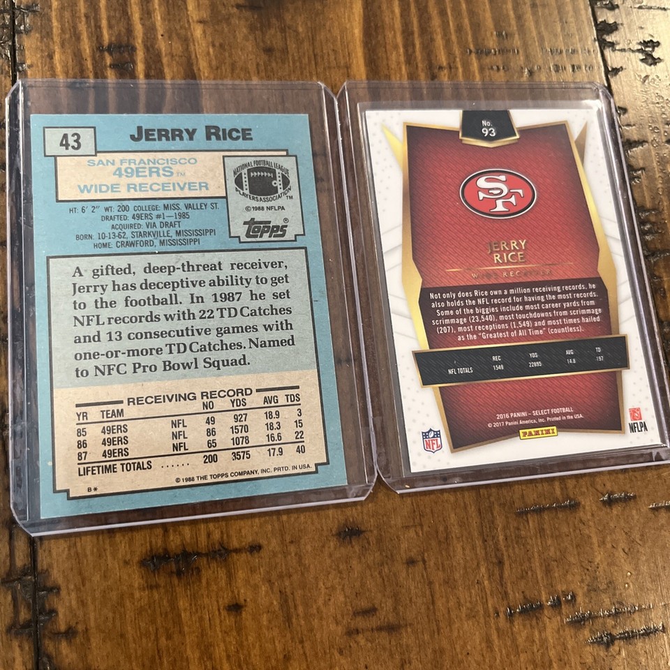 JERRY RICE 1988 Topps #43 & 2016 Select #93 49ers Football Cards (c2 ...
