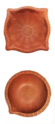 Large Traditional CLAY Diwali Diva/DIYA Hand Crafted 2 Different Design ...